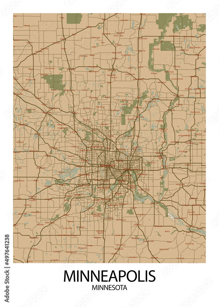Poster Minneapolis - Minnesota map. Road map. Illustration of ...