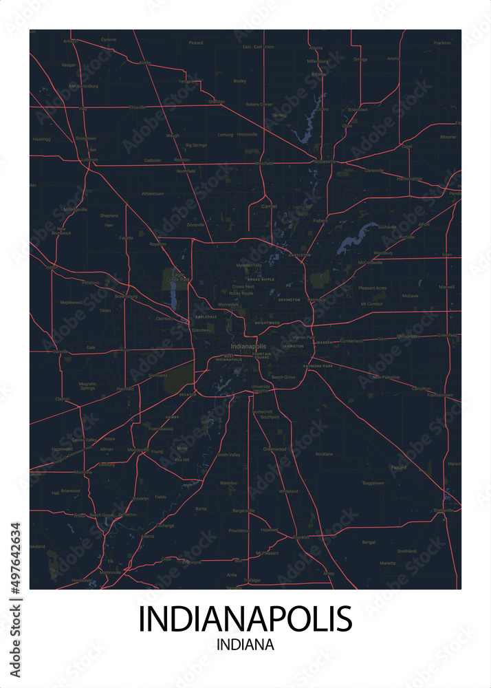 Poster Indianapolis - Indiana map. Road map. Illustration of ...