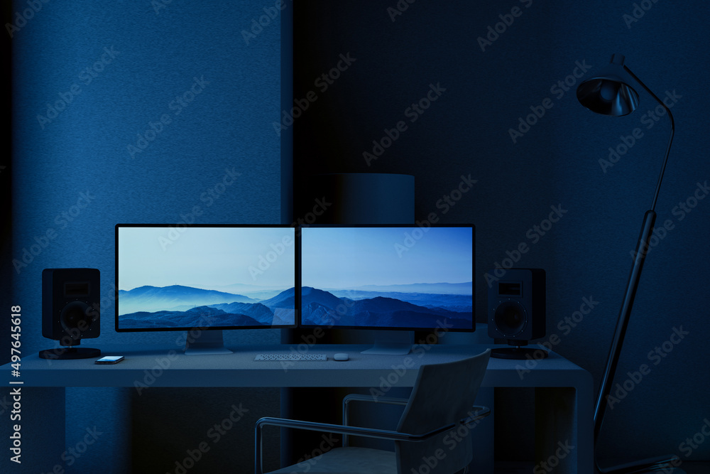 Desk with two computers Stock Photo | Adobe Stock