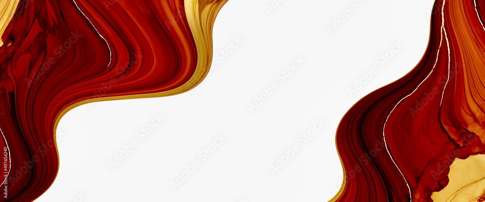 Red and gold marble alcohol ink background with watercolour and white ...