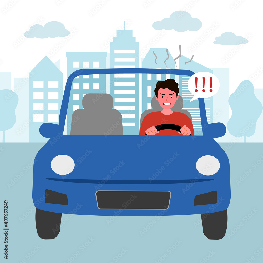 Angry driver in flat design. Road rage concept vector illustration ...