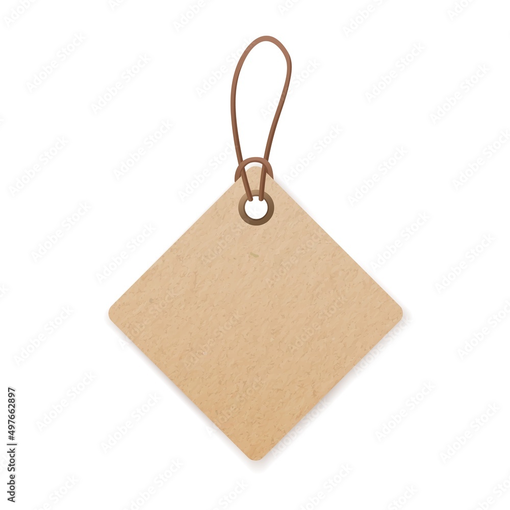 Craft cardboard label hanging on string. Kraft paper price tag of ...