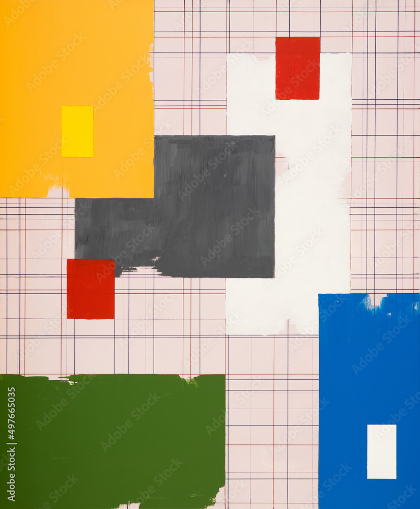an abstract painting with an orthagonal grid background Stock Photo ...