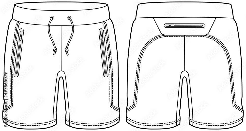 Sports shorts technical fashion illustration. flat apparel mens active ...