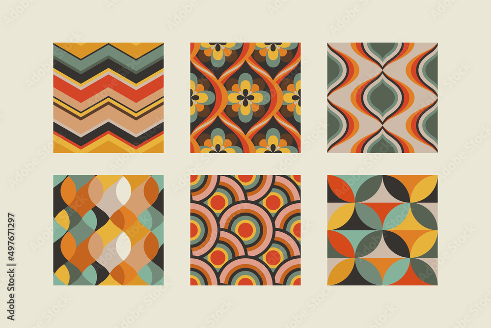 Set of vector retro seamless patterns, inspired by prints from the 60s ...