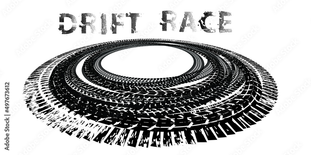 Drift show . Tire track vector round border frame . Drift race .Circle ...