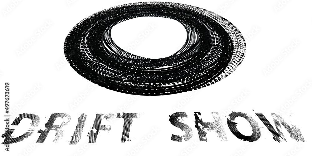 Drift show . Tire track vector round border frame . Drift race .Circle ...
