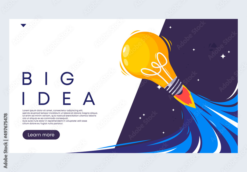 Vector illustration of the concept of a big idea, the start page of a ...