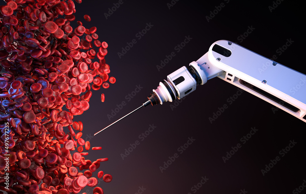 Photo & Art Print A robot is examining human red blood cells ...