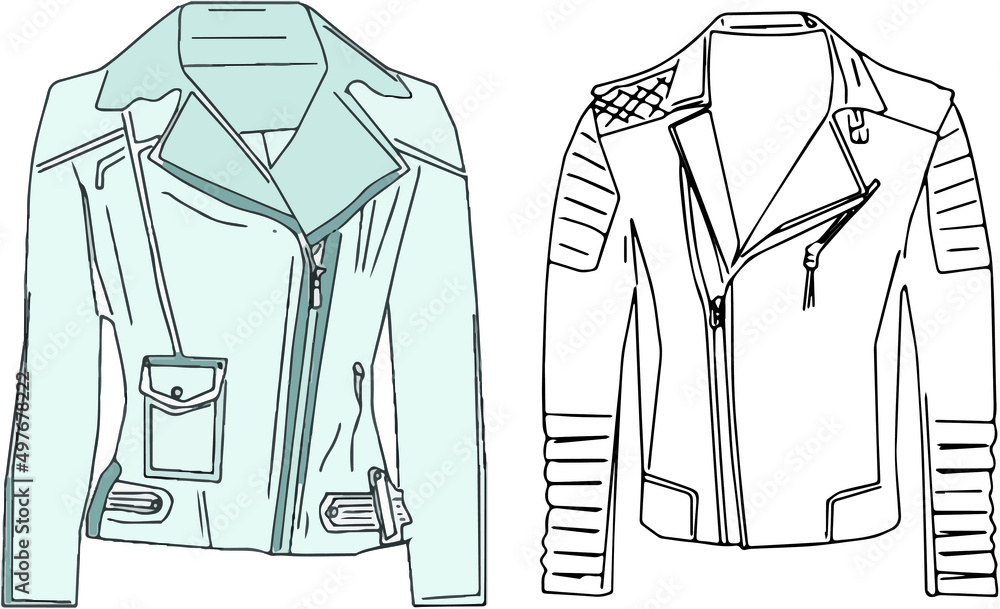 Hand drawn outline sketch drawing of Women's leather biker jacket ...