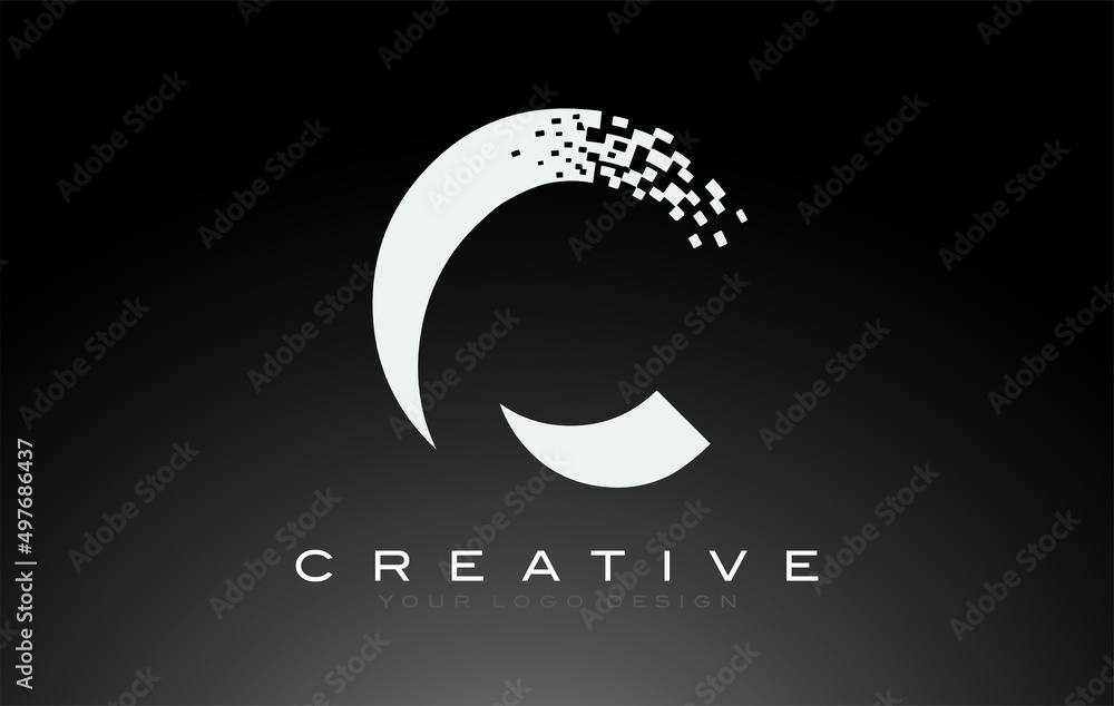 C Initial Letter Logo Design with Digital Pixels in Black and White ...