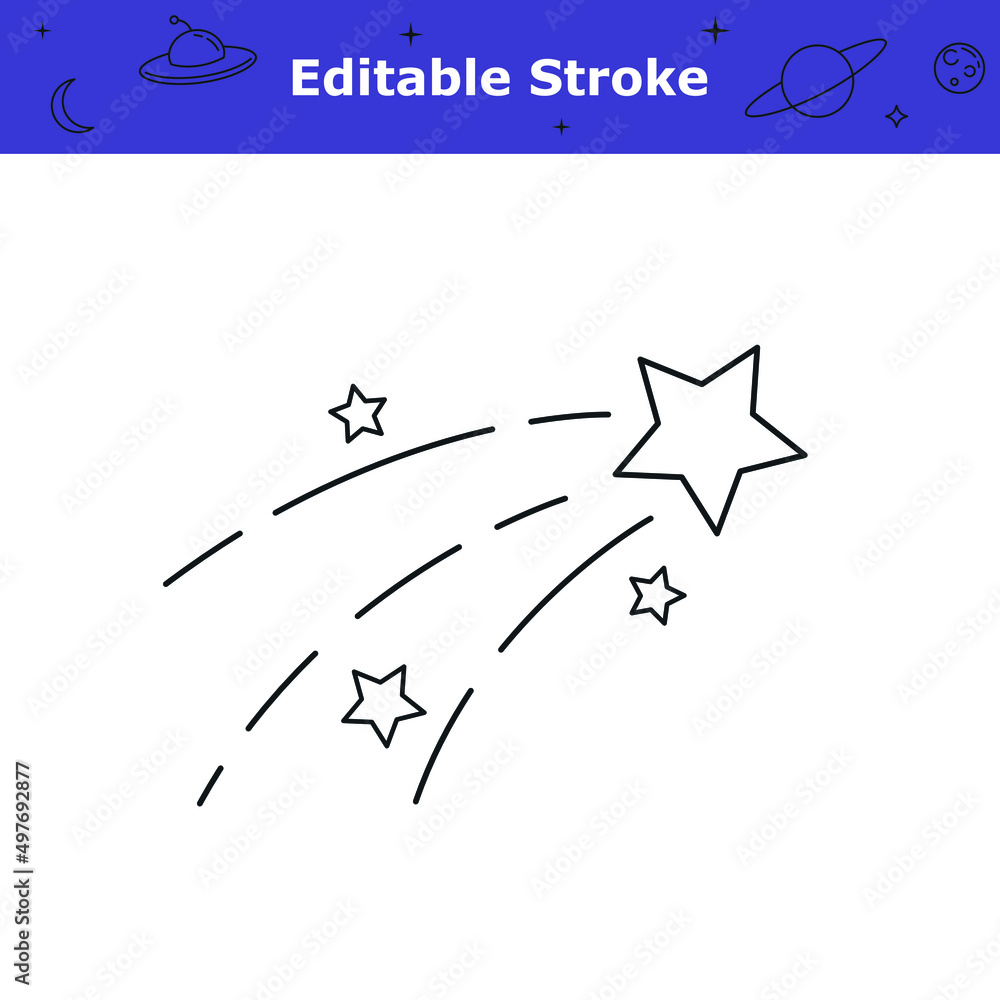 Shooting star icon with editable stroke. Flying comet simple symbol ...