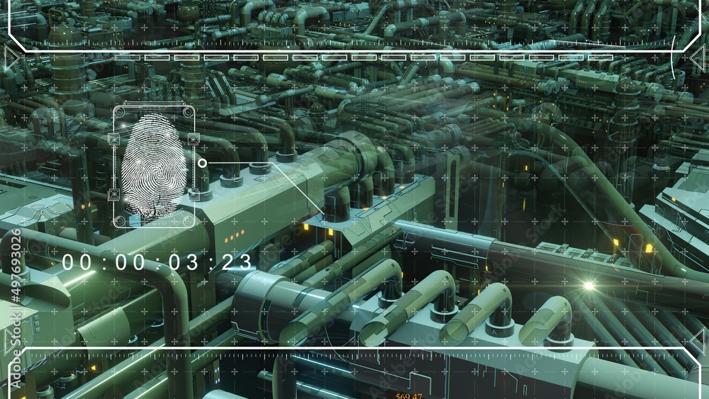 3d illustration - Model of alien sci-fi city with optical flares and ...