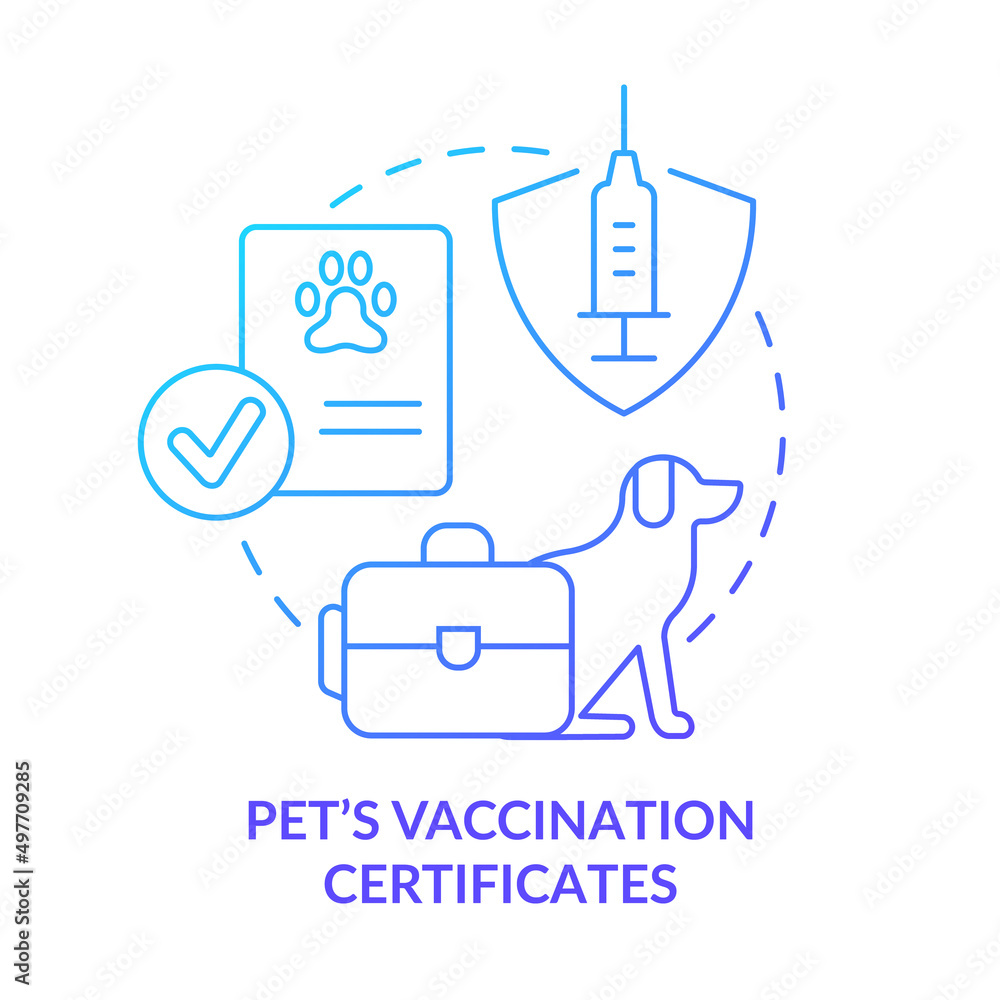 Pets vaccination certificate blue gradient concept icon. Helping ...