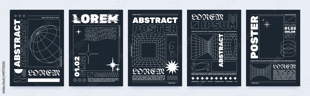 Modern brutalism style posters with geometric shapes and abstract forms ...