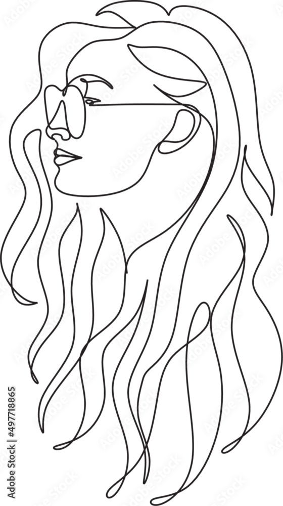 Line art woman with long hair. Line drawing girl with beautiful hair ...