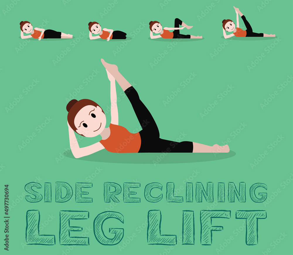 Yoga Tutorial Side Reclining Leg Lift Cute Cartoon Vector Illustration ...
