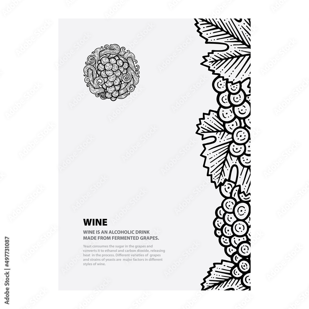 Grape and wine vintage style illustrations. Wine list design template ...