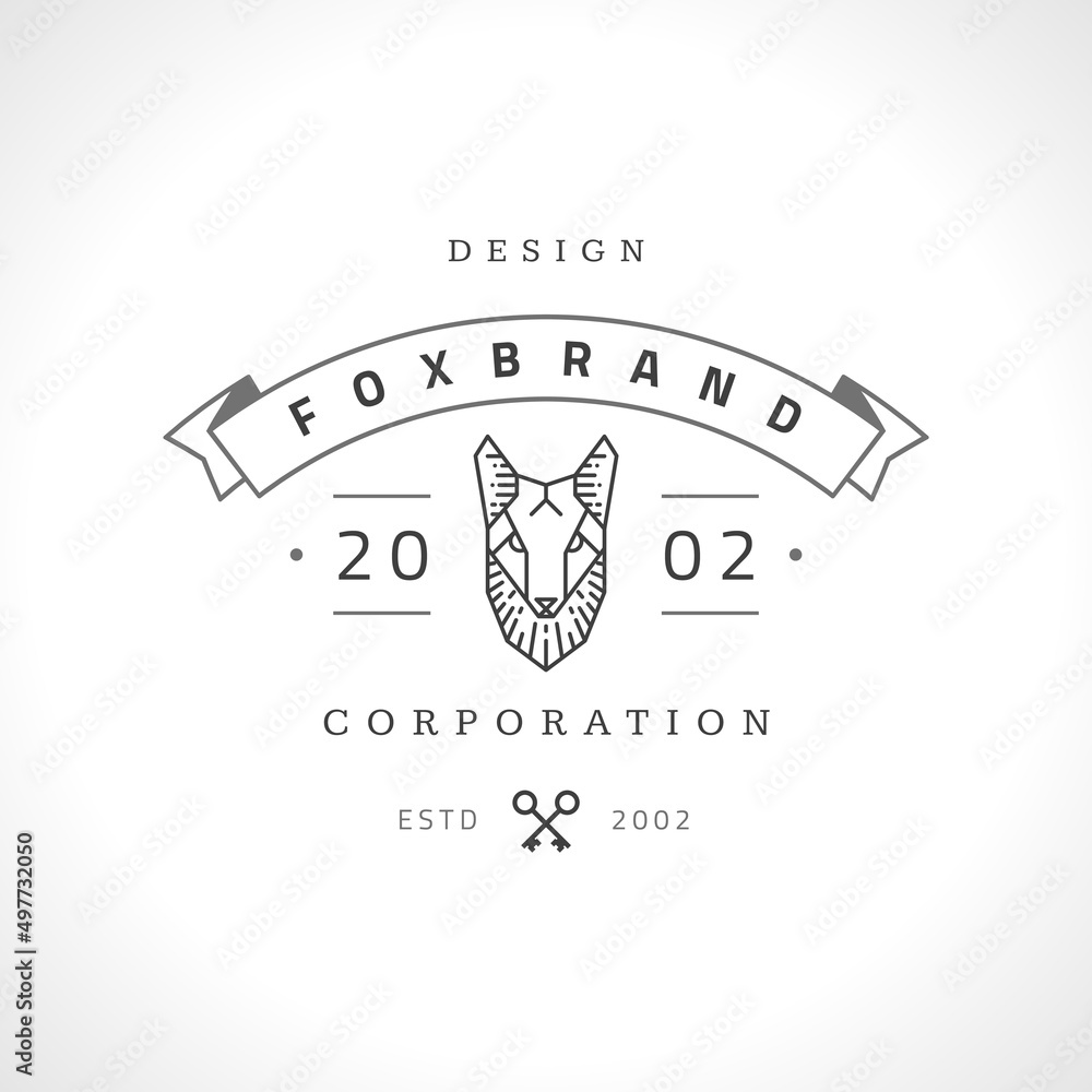 Vintage fox face line art logotype emblem symbol. Can be used for ...