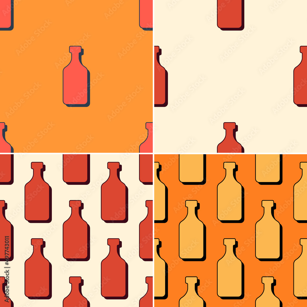 Rum bottles seamless pattern. Line art style. Outline image. Colored ...