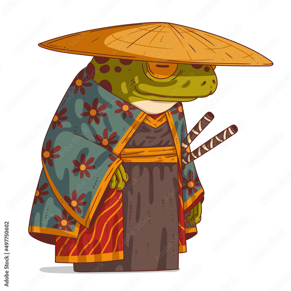Vetor de A Samurai, vector illustration. Calm anthropomorphic frog ...