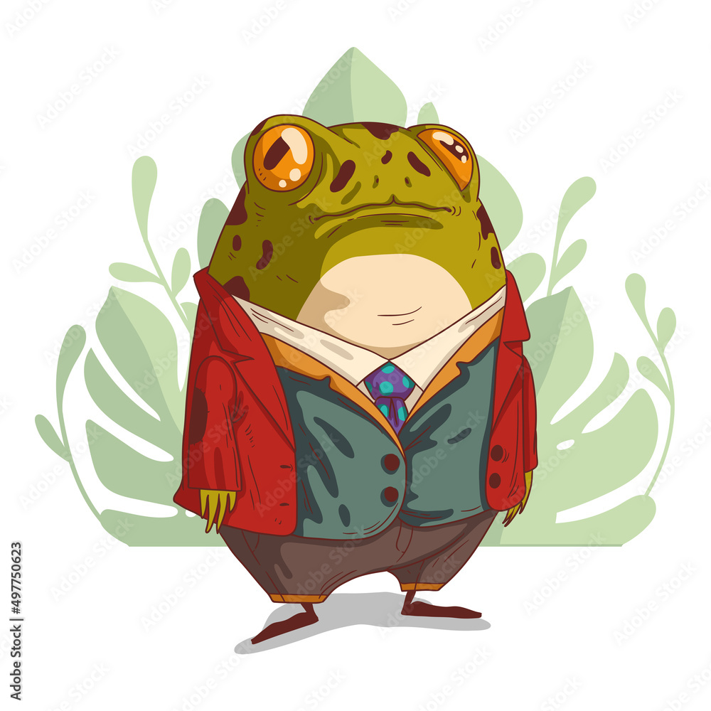 A chubby frog, vector illustration. Elegant anthropomorphic bullfrog ...