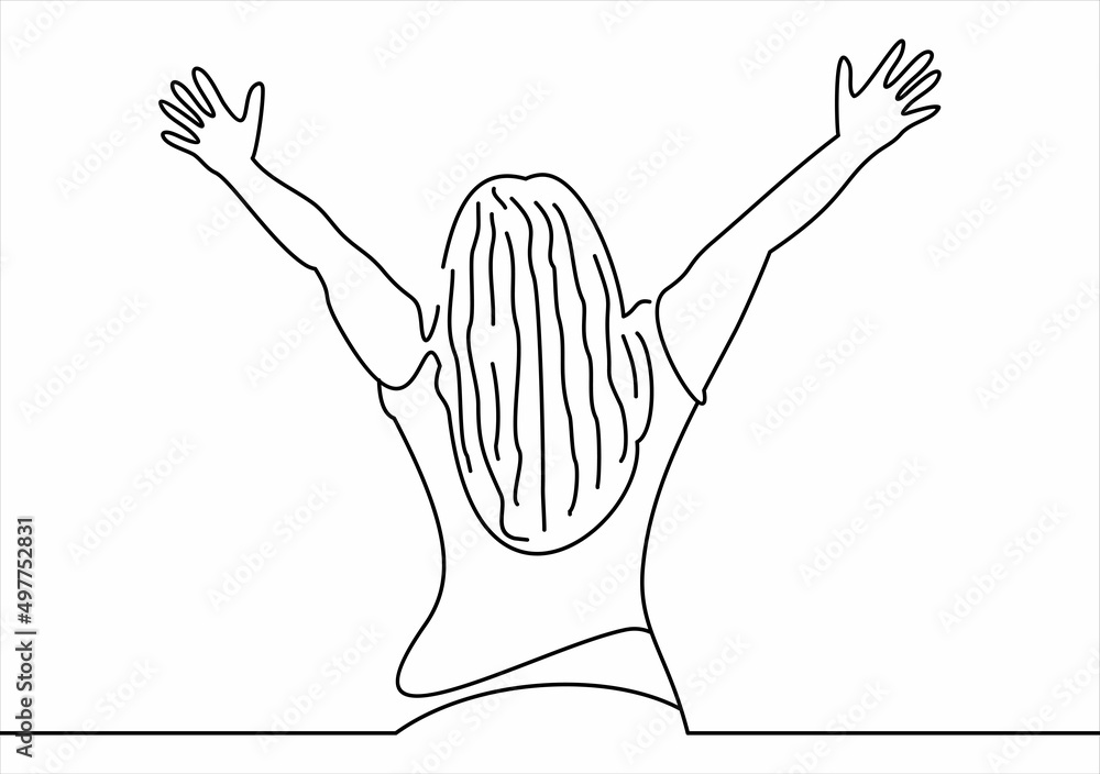 Line Drawing of a woman stretching arms is relaxing picture vector ...