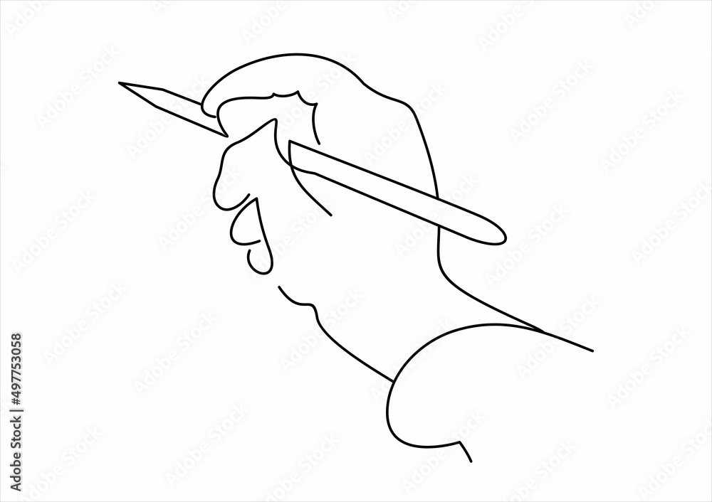 line drawing of hand drawing a line vector illustration Stock Vector ...