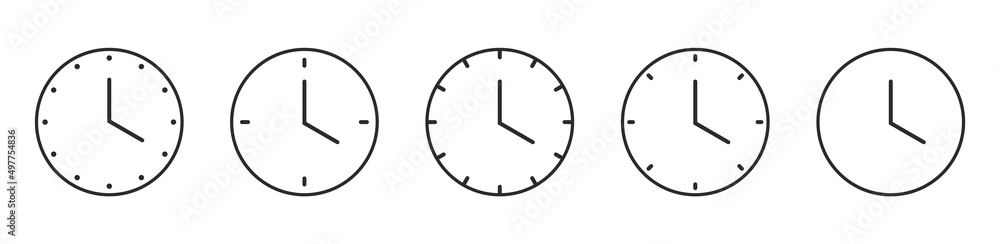 Clock icon set. Time clock icons collection. Line clocks symbol ...