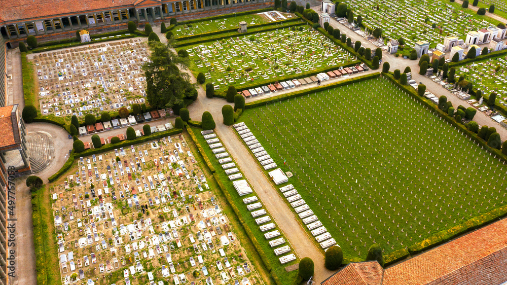 Aerial view of the cemetery of San Cataldo, in Modena, Italy. The ...