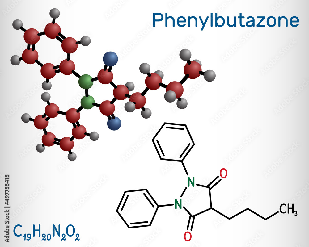 Phenylbutazone molecule. It is nonsteroidal anti-inflammatory drug ...