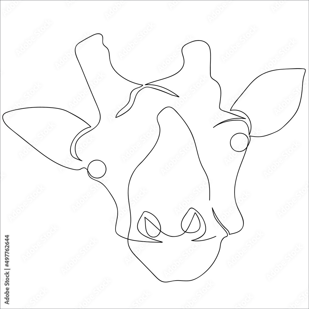 Continuous one line drawing of giraffe, Vector illustration line art ...