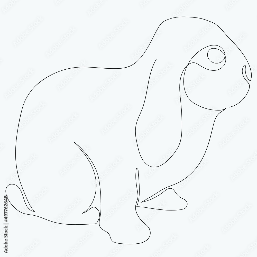 Continuous one line drawing of baby rabbit, Vector illustration line ...