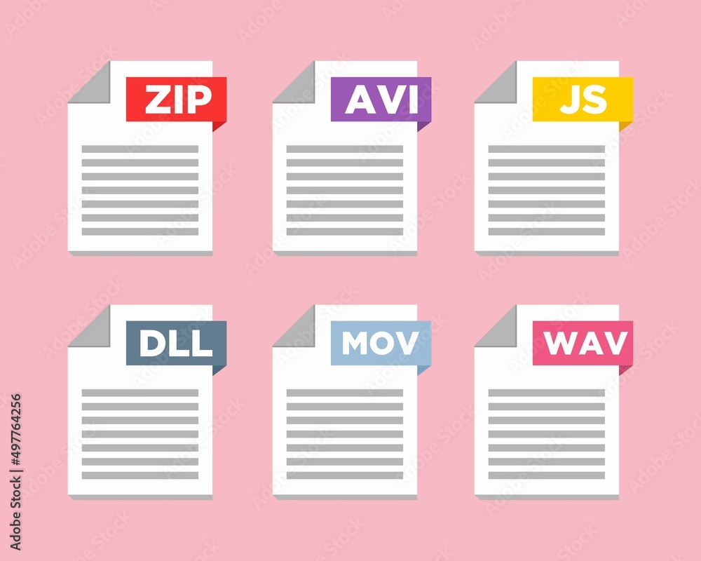 File type icons. Format and extension of documents. Set of pdf, doc ...