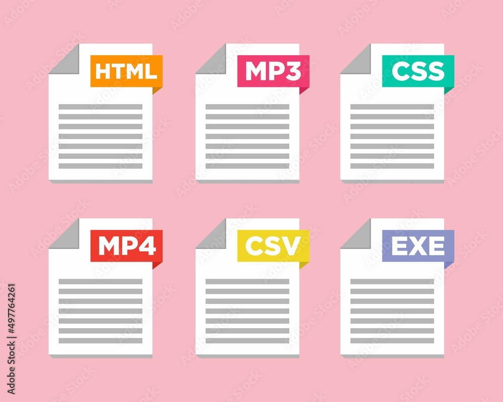 File Type Icons Format And Extension Of Documents Set Of Pdf Doc Excel Png Psd