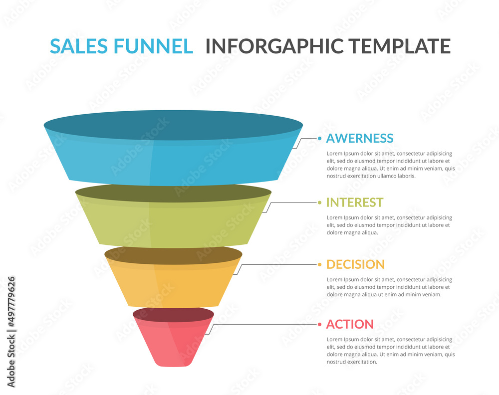 Funnel diagram with 4 elements, infographic template for web, business ...