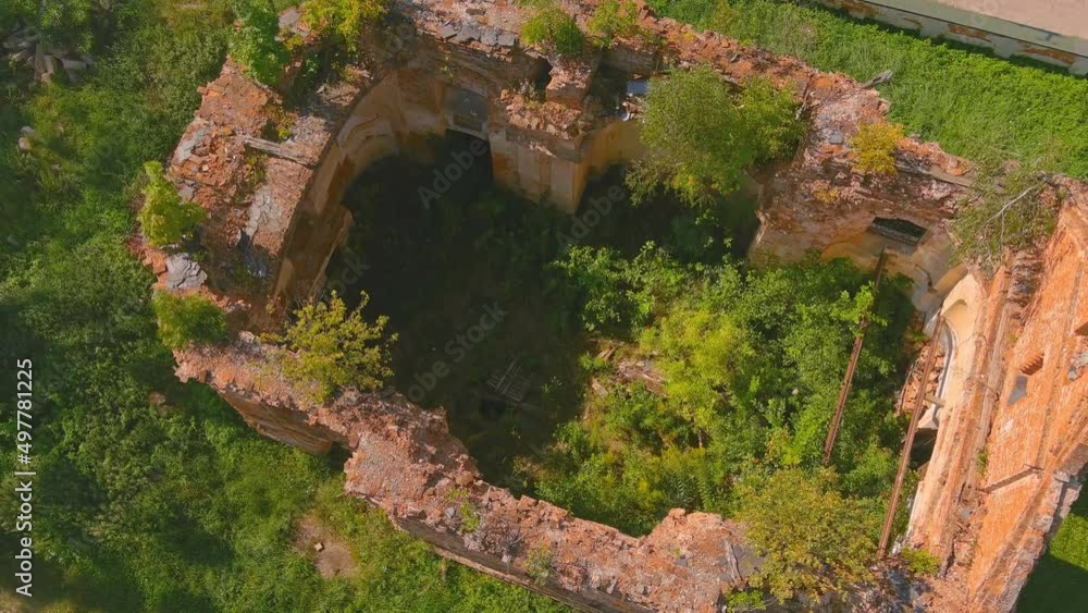 Historic landmark ruins. An abandoned church sits decaying and falling ...