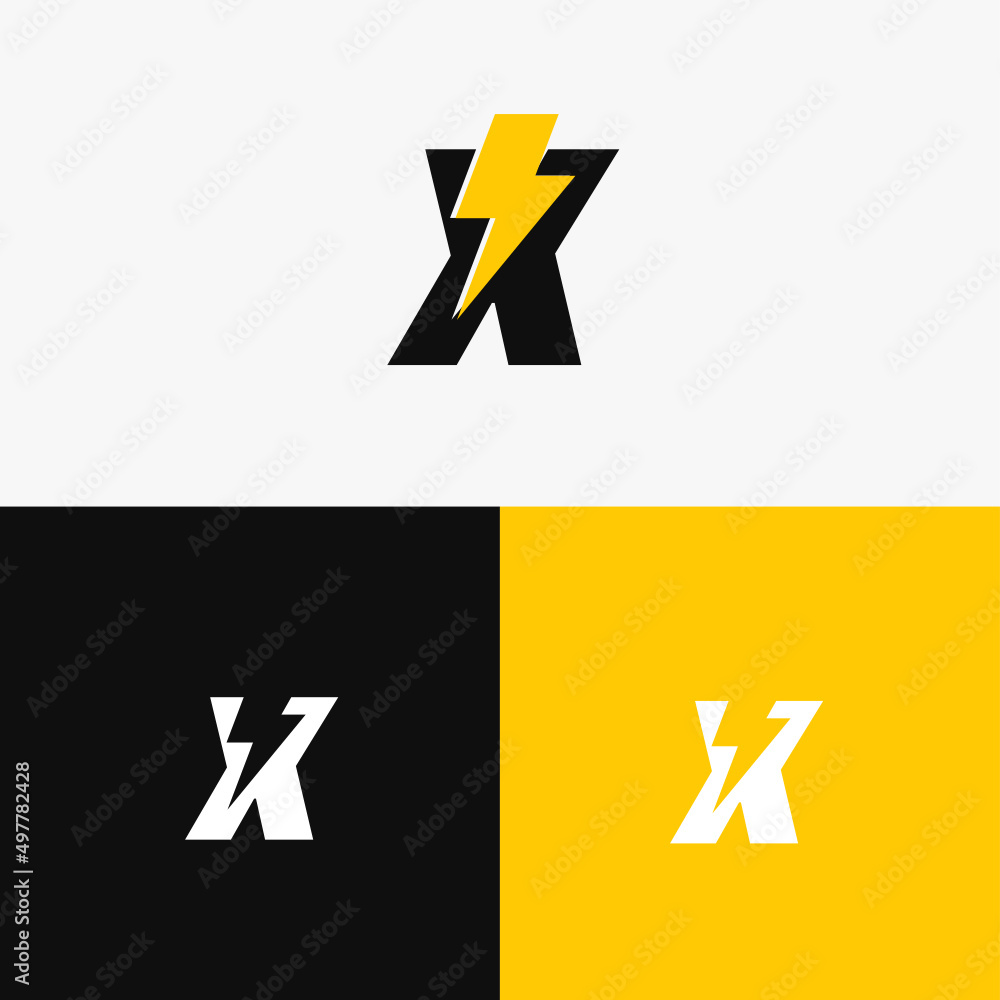 Set of abstract X letter and lightning, thunderbolt, energy logo ...