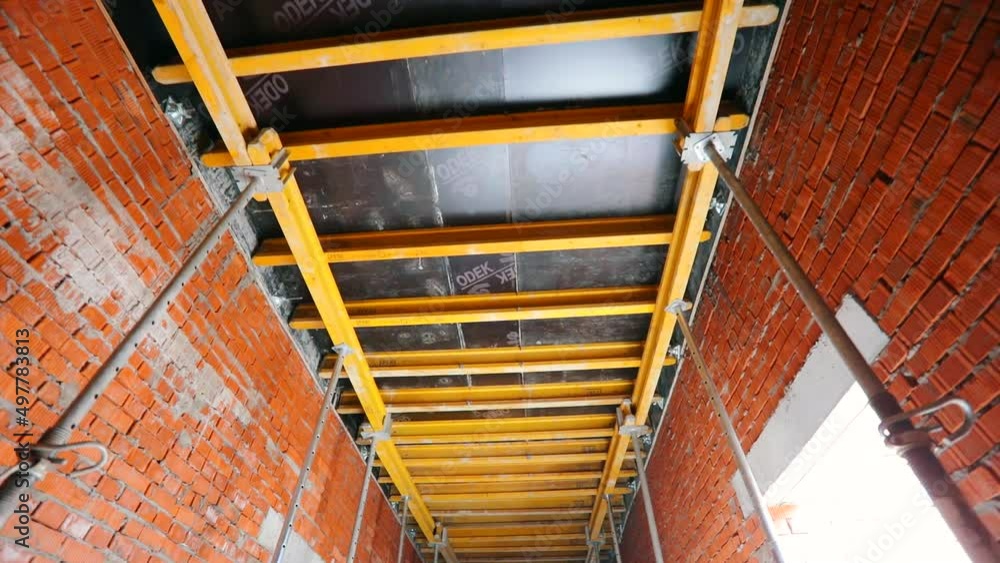 The process of creating a floor. Formwork rack. Formwork flooring ...