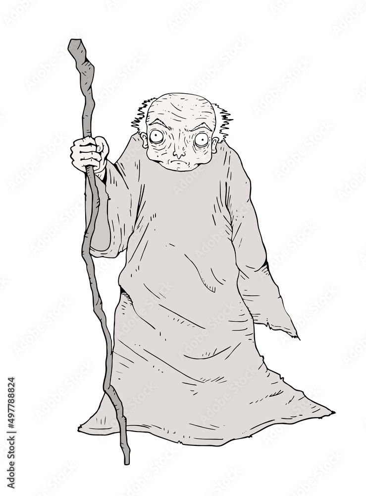 Old wise monk draw Stock Vector | Adobe Stock