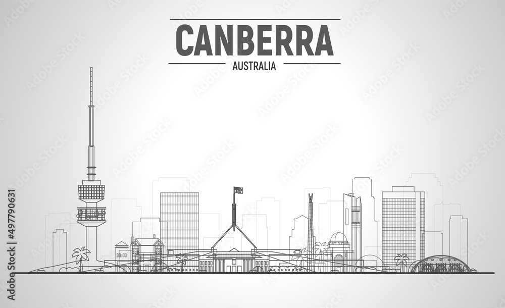 Canberra Australia line skyline with on white background. Vector ...