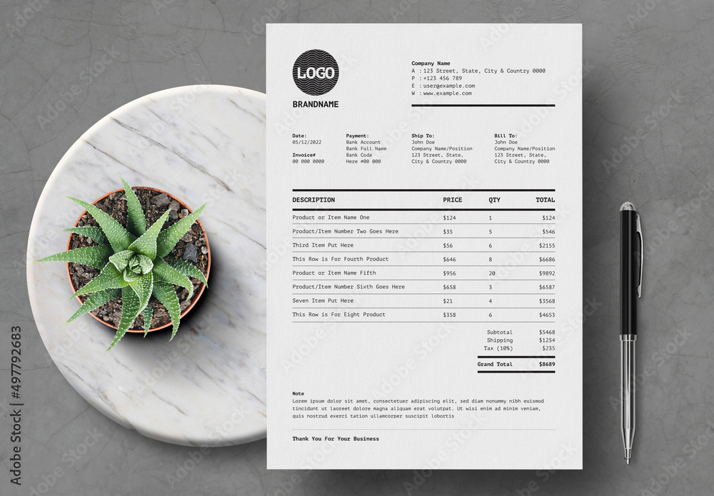 Black Invoice Layout Stock Template | Adobe Stock