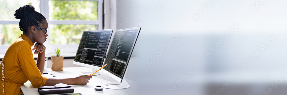 African American Woman Programmer. Girl Coding Stock Photo | Adobe Stock