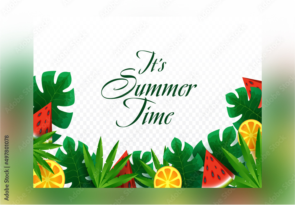 Summertime Font on White Background Decorated with Realistic Fruit ...