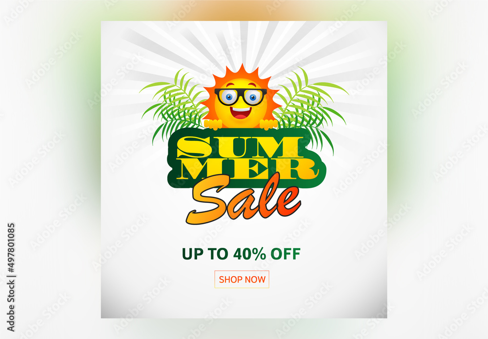 Summer Sale Discount Offer and Cartoon Sun on White Background Stock ...