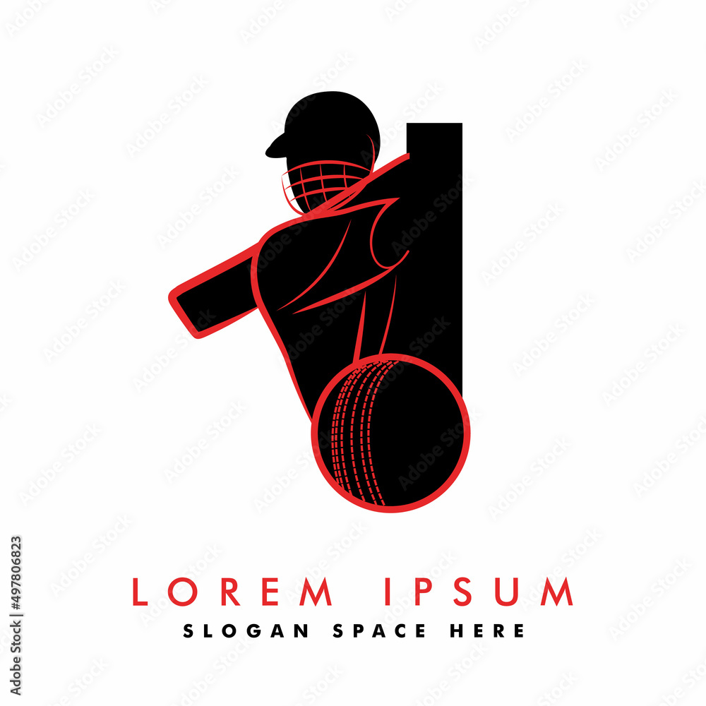 Modern I Letter with Cricket Sports Logo Template Design. Cricket ...