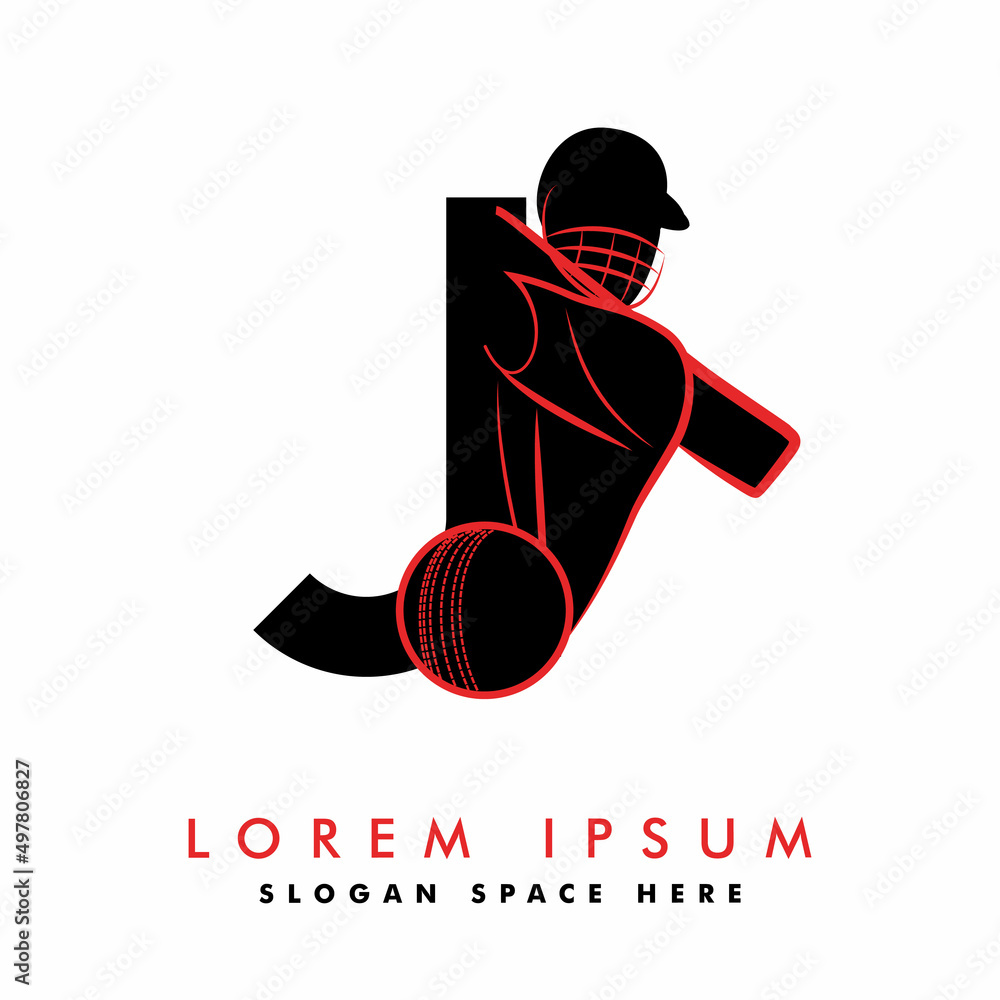 Modern J Letter with Cricket Sports Logo Template Design. Cricket ...