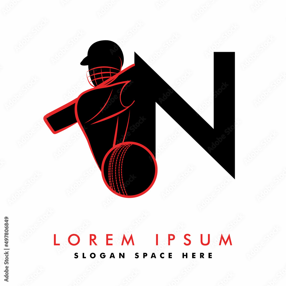 Modern N Letter with Cricket Sports Logo Template Design. Cricket ...
