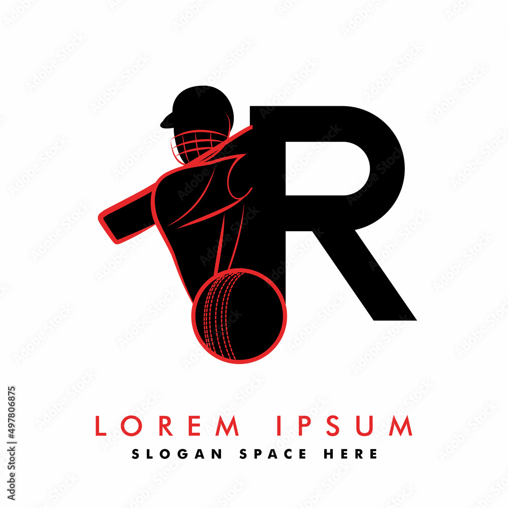 Modern R Letter with Cricket Sports Logo Template Design. Cricket ...