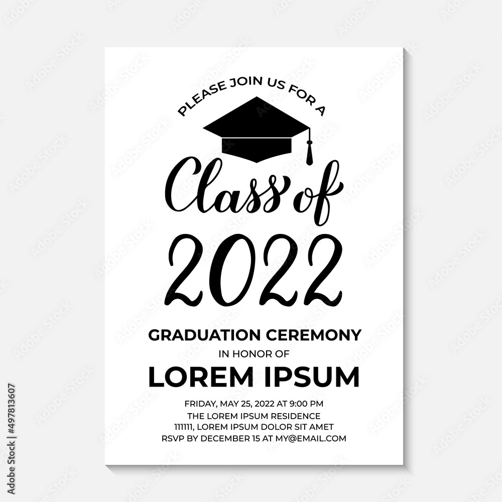 Graduation party invitation card template. Black and white grad party ...